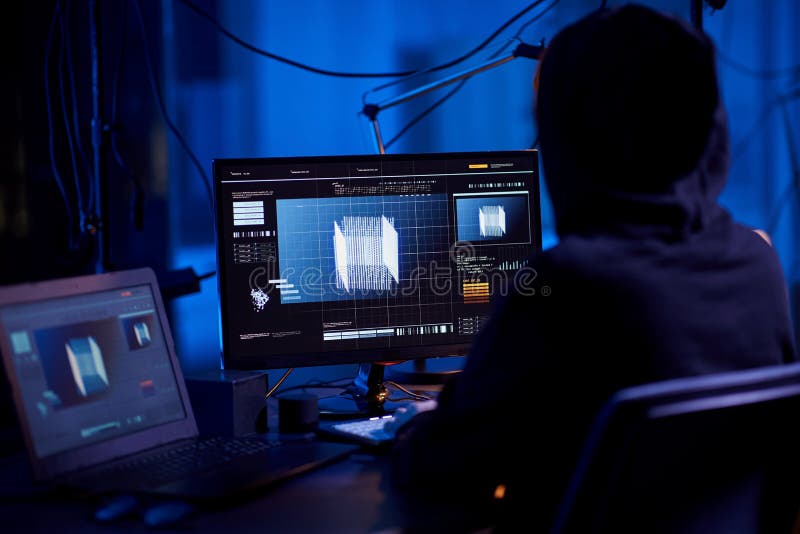 Programmer Working With 3d Graphics On Computer Stock Image Image Of Person Hooded 255564131