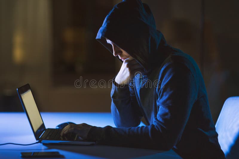 Hacker Using Laptop Computer for Cyber Attack Stock Photo - Image of ...