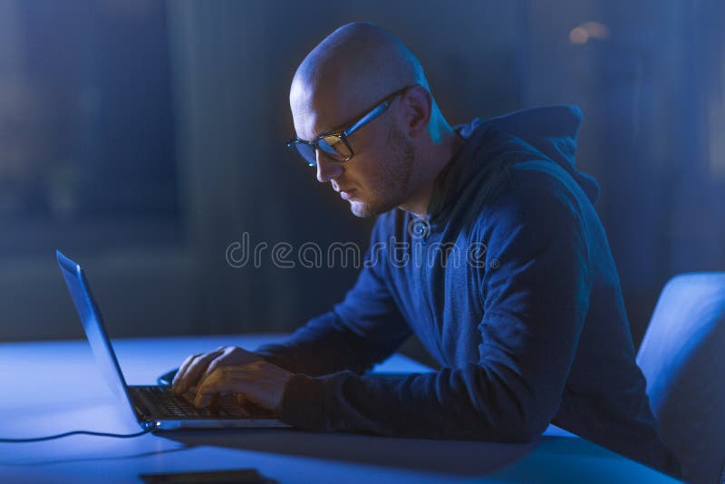 Hacker Using Laptop Computer for Cyber Attack Stock Photo - Image of ...