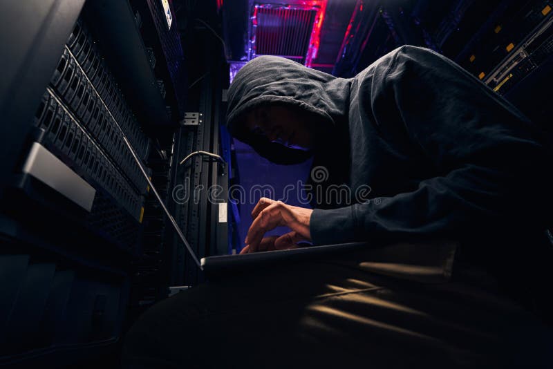 Cybercriminal Attempting To Hack Computer Network Security System Stock ...