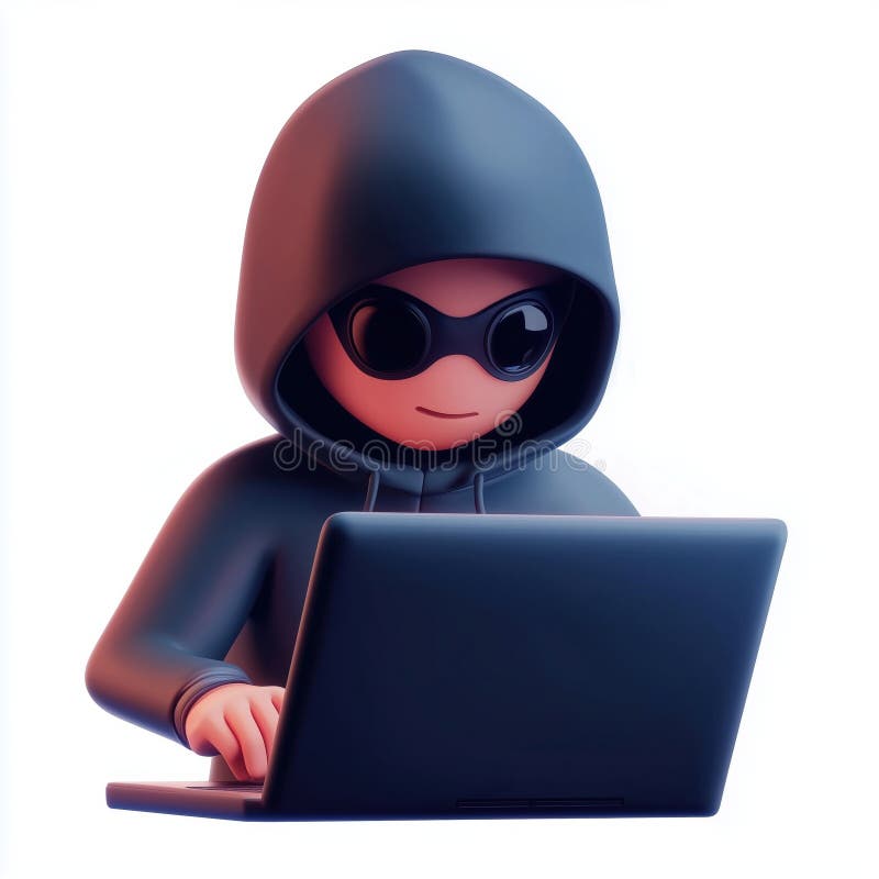 Cybercriminal in 3d stock illustration. Illustration of data - 350954551