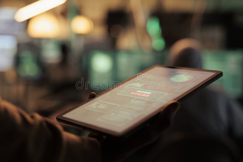 Cybercriminal Looking At Failed Hacking Method On Tablet Stock Image Image Of Hacker Attack