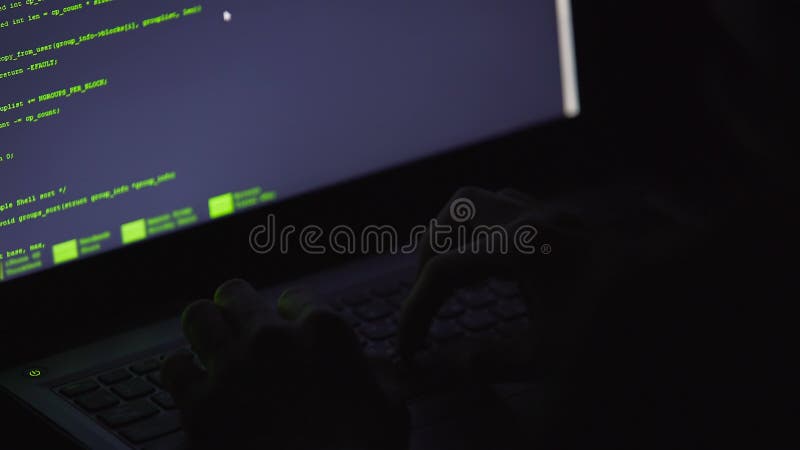 Cyberextortion, Professional Hacker Attacking Server at Night, Computer ...