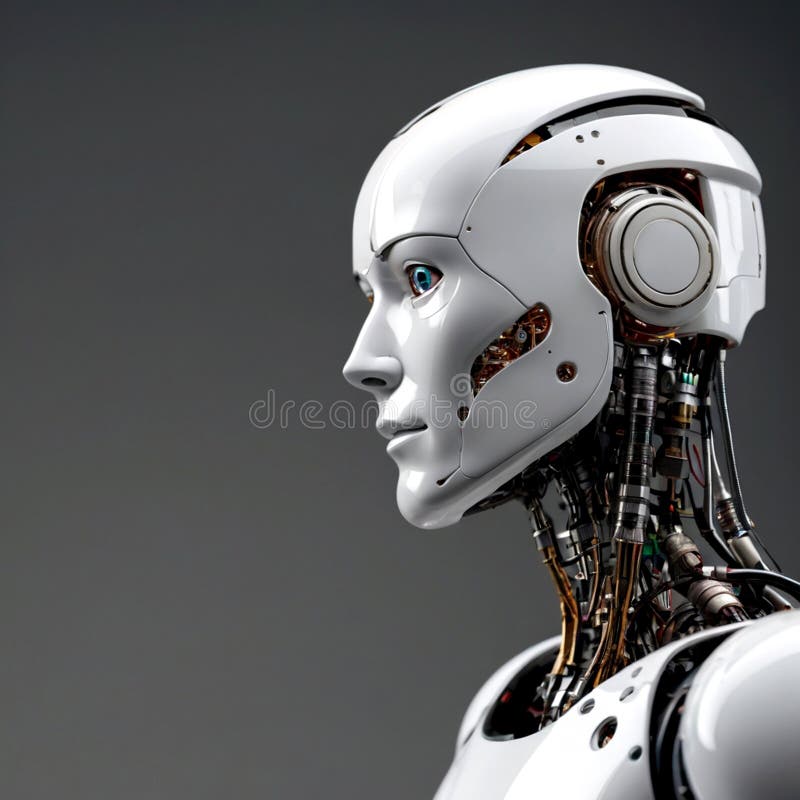 Cybernetic Android with a Human-Like Face and AI Integration Stock ...
