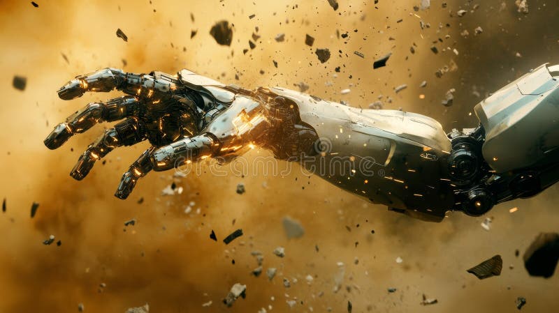Cybernetic Arm Reaching through Debris, Futuristic Technology Concept ...