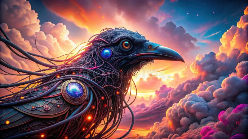 Cybernetic Avian Soaring through a Dreamlike Sunset Sky. Generative AI ...