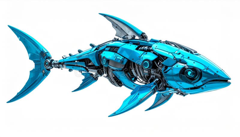 Cybernetic Blue Metal Fish Robot Design Stock Illustration ...