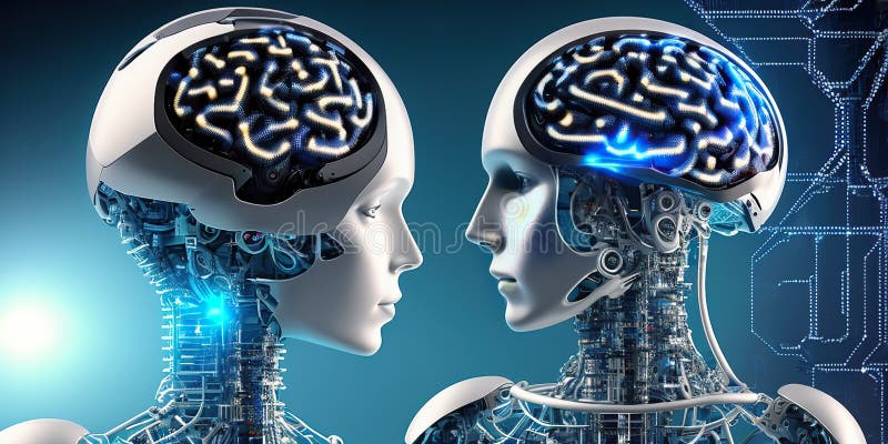 Cybernetic Brain. AI Conceptual Futuristic Banner. Cybernetics Mind ...