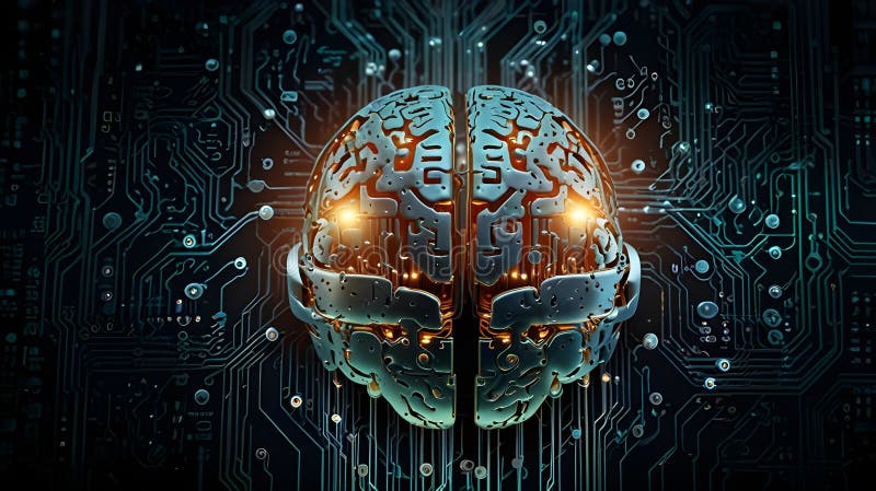 Cybernetic Brain Merging with a Circuit Board Stock Illustration ...
