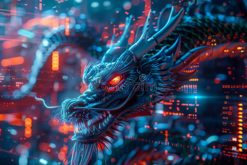 A Cybernetic Chinese Dragon Carefully Operates the Controls on a High ...