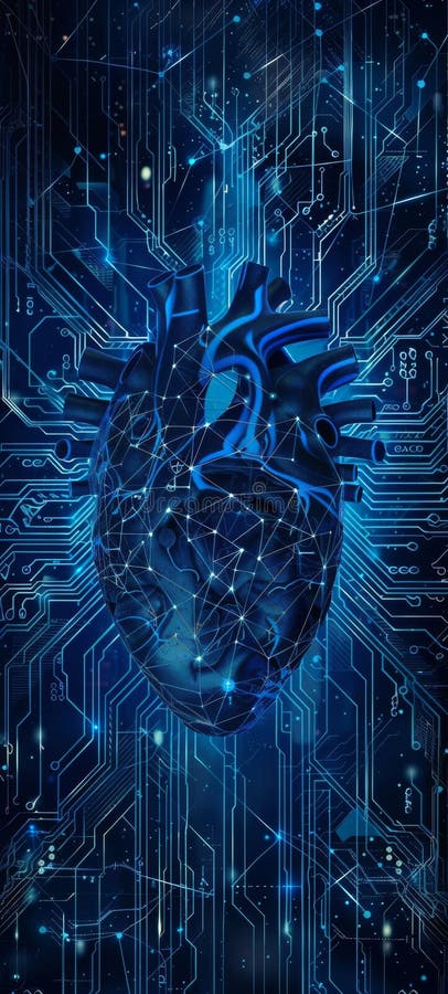 Cybernetic Core with Pulsating Blue Circuits the Heart of AI Technology ...