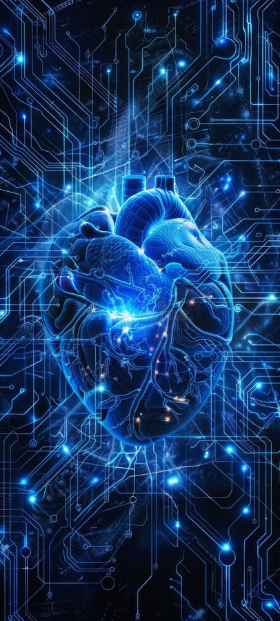 Cybernetic Core with Pulsating Blue Circuits the Heart of AI Technology ...