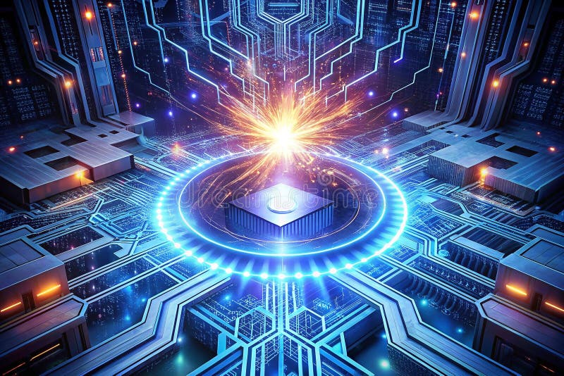 Cybernetic CPU Explosion, Circuit Board, Glowing Energy Stock ...