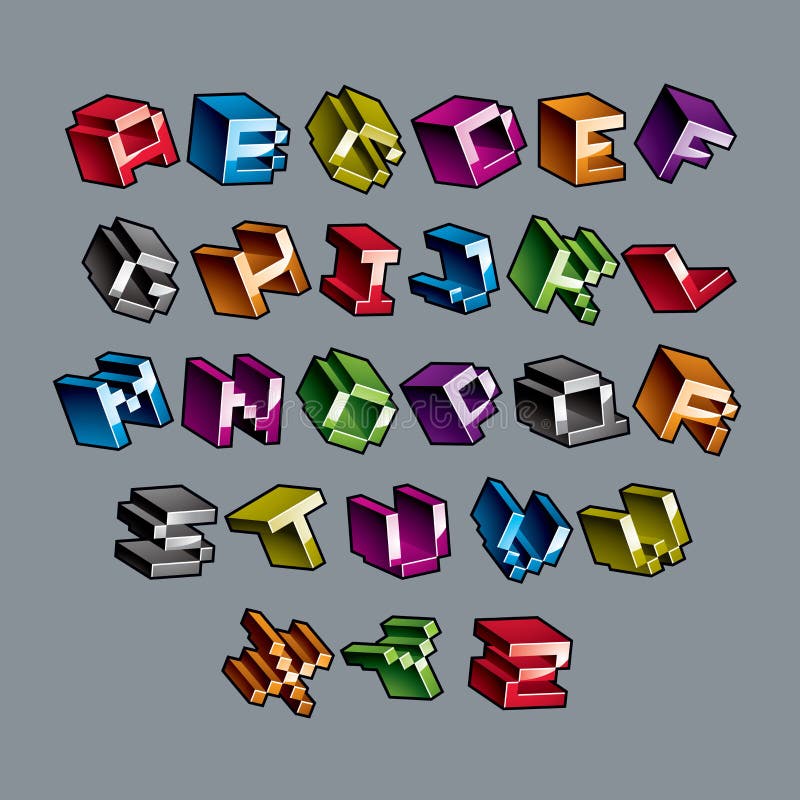 Cybernetic 3d Alphabet Letters, Pixel Art Vector Digital Typescript ...