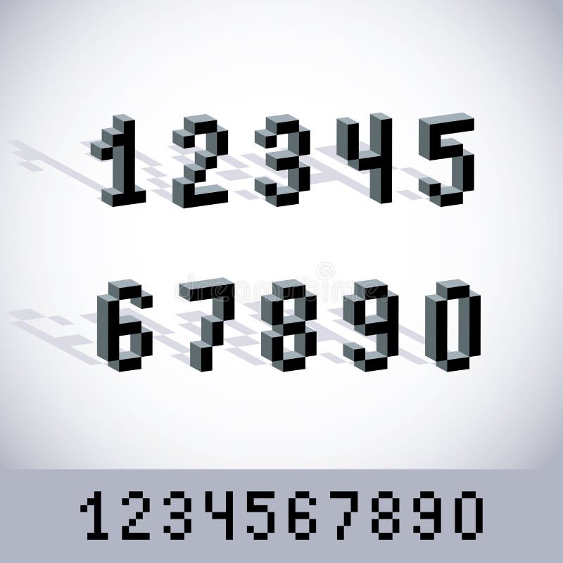 Cybernetic 3d Numbers, Pixel Art Vector Numeration. Pixel Design Stock ...