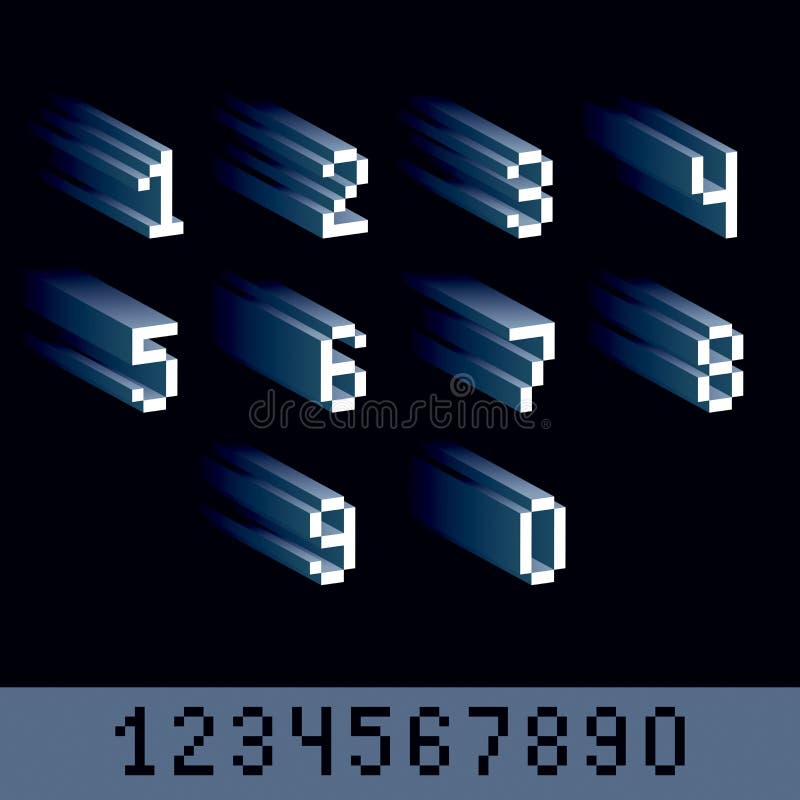 Cybernetic 3d Numbers, Pixel Art Vector Numeration. Pixel Design Stock ...