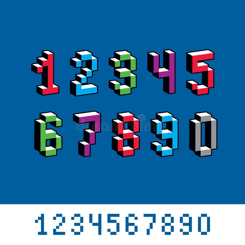 Cybernetic 3d Numbers, Pixel Art Vector Numeration. Pixel Design Stock ...