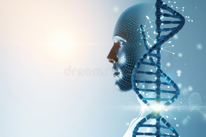 Cybernetic DNA Interface Blending with a Human Profile, Visualizing the ...