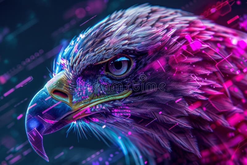 Cybernetic Eagle Vision in Neon Lights Stock Photo - Image of glowing ...