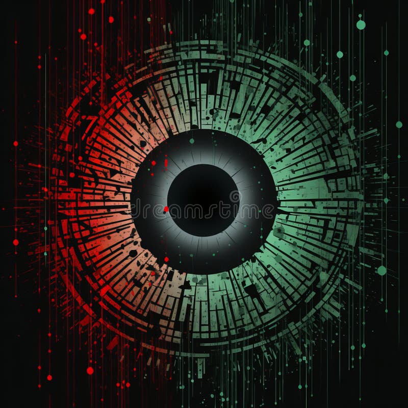 Cybernetic Eye on Black Background with Red and Green Dots Stock ...