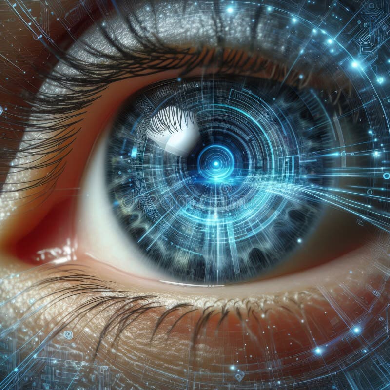Cybernetic Eye with Blue Digital Interface Stock Image - Image of ...