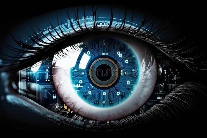 Cybernetic Eye in Dark Tech Space, Ai Robot Vision on Digital ...