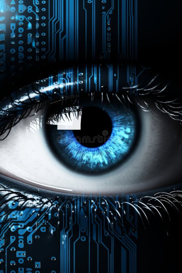 Cybernetic Eye in Dark Tech Space, Close Up of Hacker or Ai Robot ...