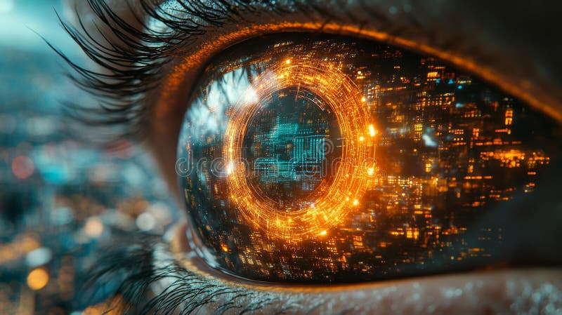 Cybernetic Eye with Digital Interface Generative AI Stock Illustration ...