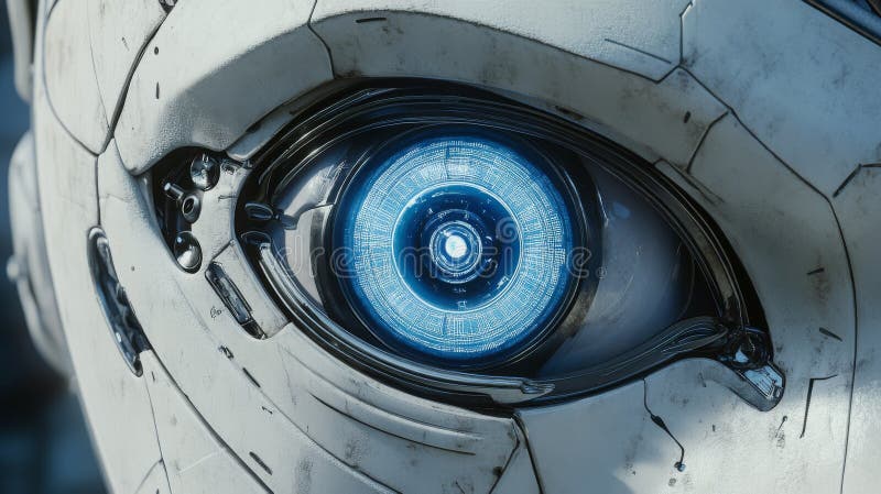 Cybernetic Eye with Glowing Blue Patterns and Metallic Design Stock ...