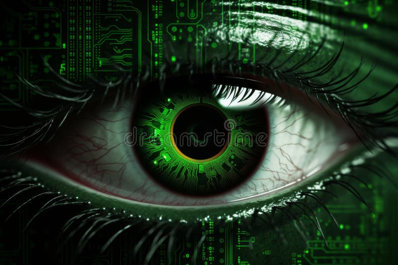 Cybernetic Gaze Hacker or Ai Robot Eye in Dark Technological ...