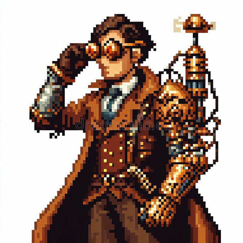 Cybernetic Gentleman in Pixel Art Stock Illustration - Illustration of brass, retro: 360231313