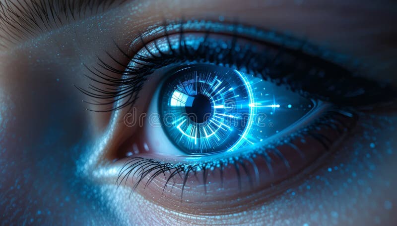 Cybernetic Glowing Blue Human Eye with Futuristic Design Stock ...