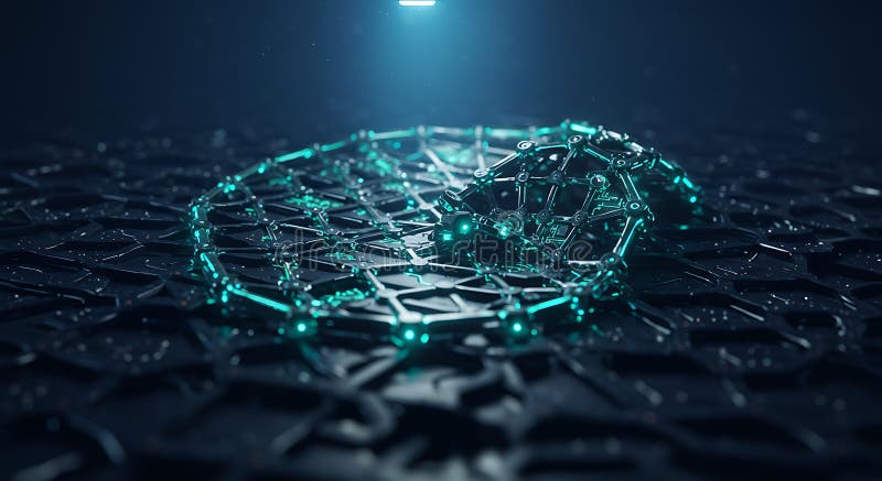 Cybernetic Grid Illuminated by Turquoise Light Stock Illustration ...