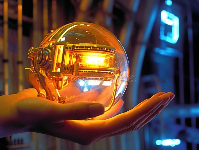 Cybernetic Hand Holding a Glowing Orb Stock Illustration - Illustration ...