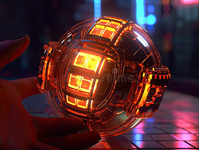Cybernetic Hand Holding a Glowing Orb Stock Illustration - Illustration ...