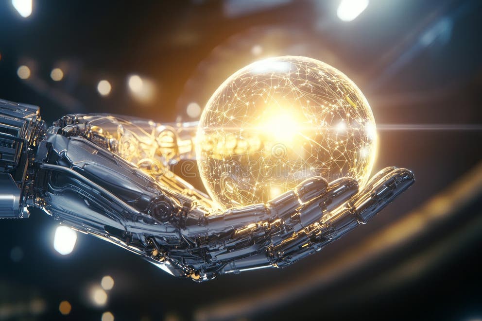 A Cybernetic Hand Holding a Glowing Sphere of Light, Symbolizing ...