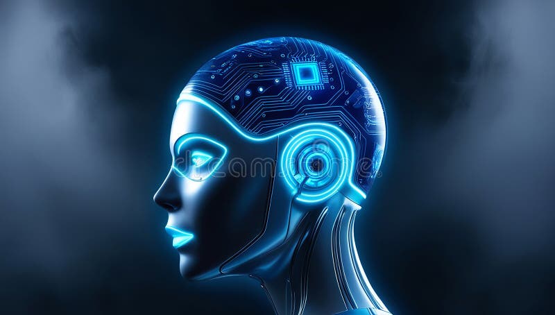 Cybernetic Head with Glowing AI Circuits, Symbolizing the Future of ...