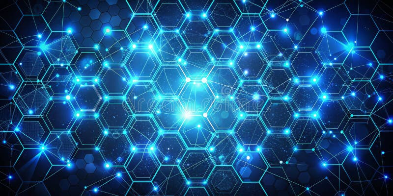 Cybernetic Hexagon Network Blue Glowing Nodes Stock Illustration ...
