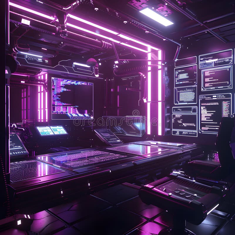 Futuristic Cyber Control Room with Advanced Interface Displays, Ai ...