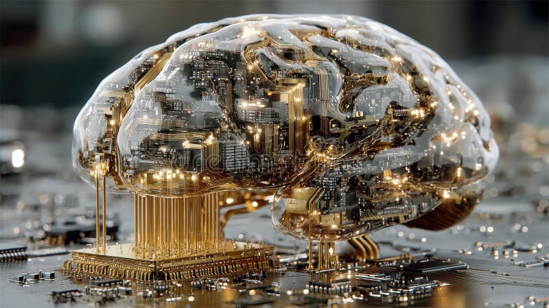 Cybernetic Human Brain Integrated with Complex Circuits and Glowing ...