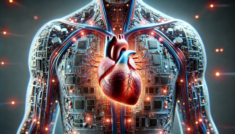 Cybernetic Human with a Futuristic Artificial Heart Stock Illustration ...