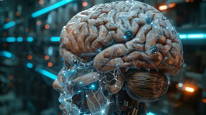 A Cybernetic Humanoid with Intricate Neural Connections and a Glowing ...