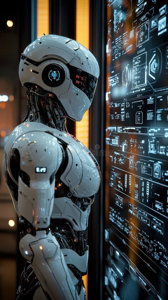Cybernetic Humanoid Robot in Futuristic Data Interface Stock Photo ...