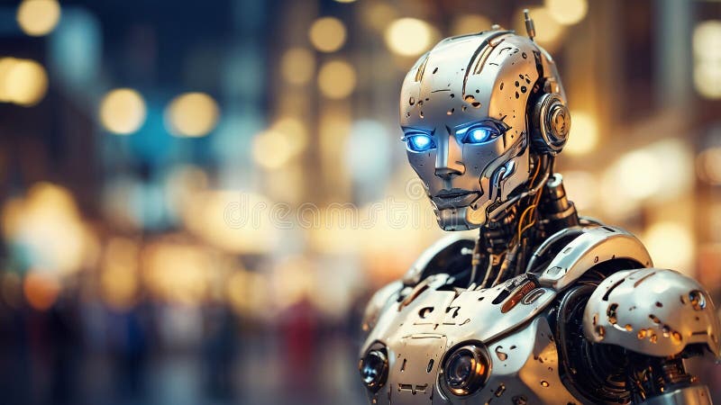 Cybernetic Humanoid Robot with Intricate Design in a Modern Workspace ...