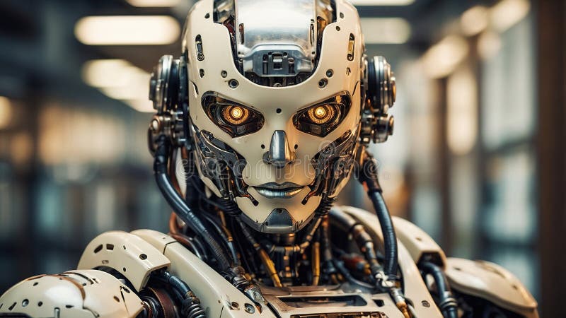Cybernetic Humanoid Robot with Intricate Design in a Modern Workspace ...