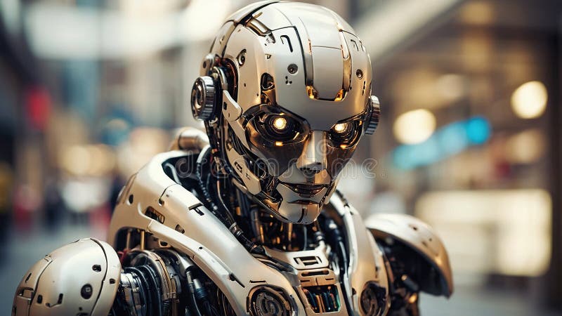 Cybernetic Humanoid Robot with Intricate Design in a Modern Workspace ...