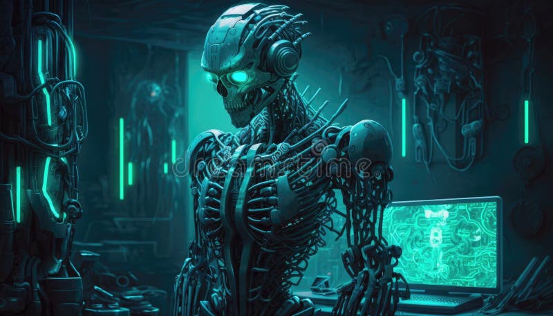 Cybernetic Implants Shine in Neon Light. Generative AI Stock ...