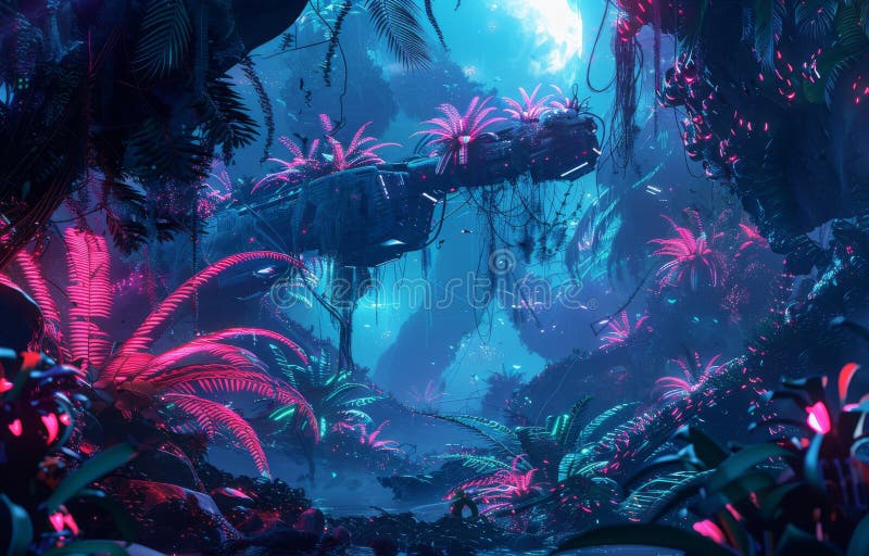 A Cybernetic Jungle with Robotic Animals and Fluorescent Plants Stock ...