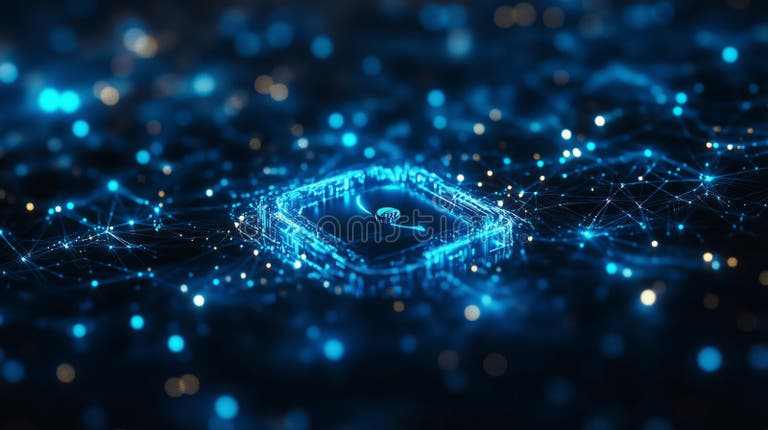 A Cybernetic Lock is Highlighted Against a Vibrant Digital Network ...