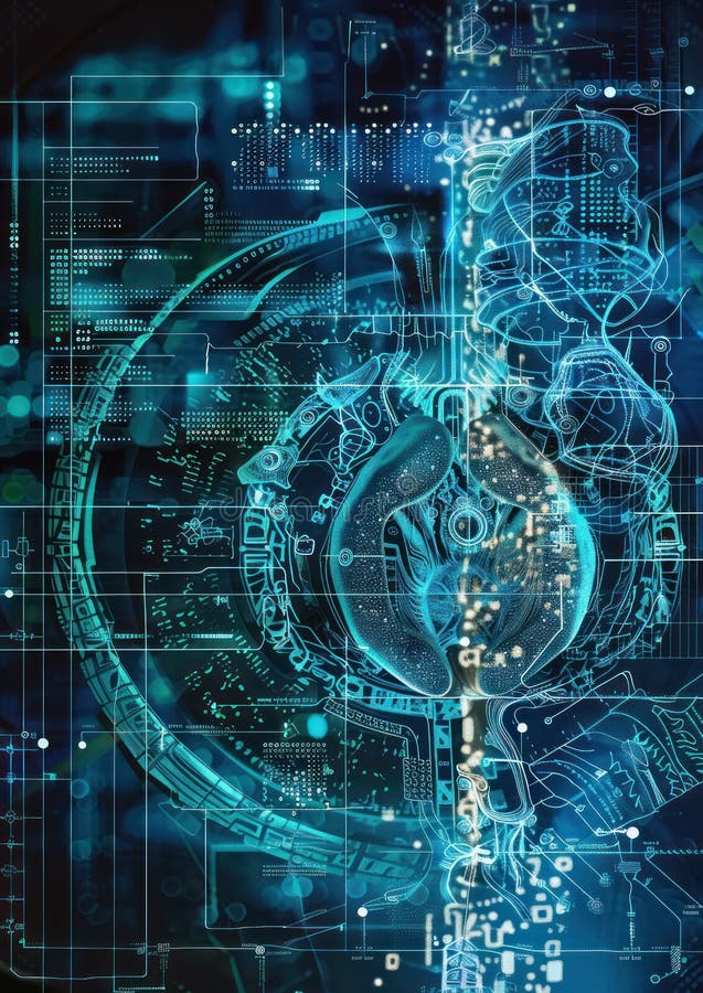 Cybernetic Organism Blueprint, Abstract Schematic of Bio-tech Fusion ...